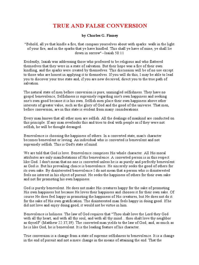 TRUE AND FALSE CONVERSION Charles Finney | PDF | Love | Sin