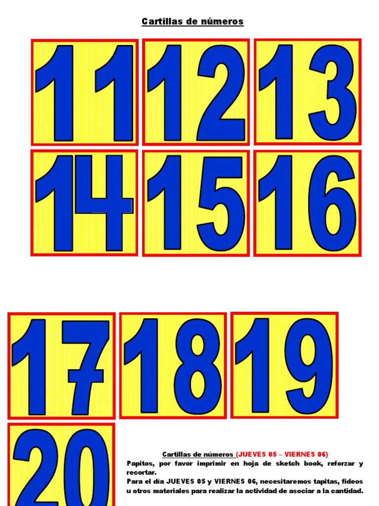 Material para Matemática - Cartillas de Números Del 11 Al 20 | PDF