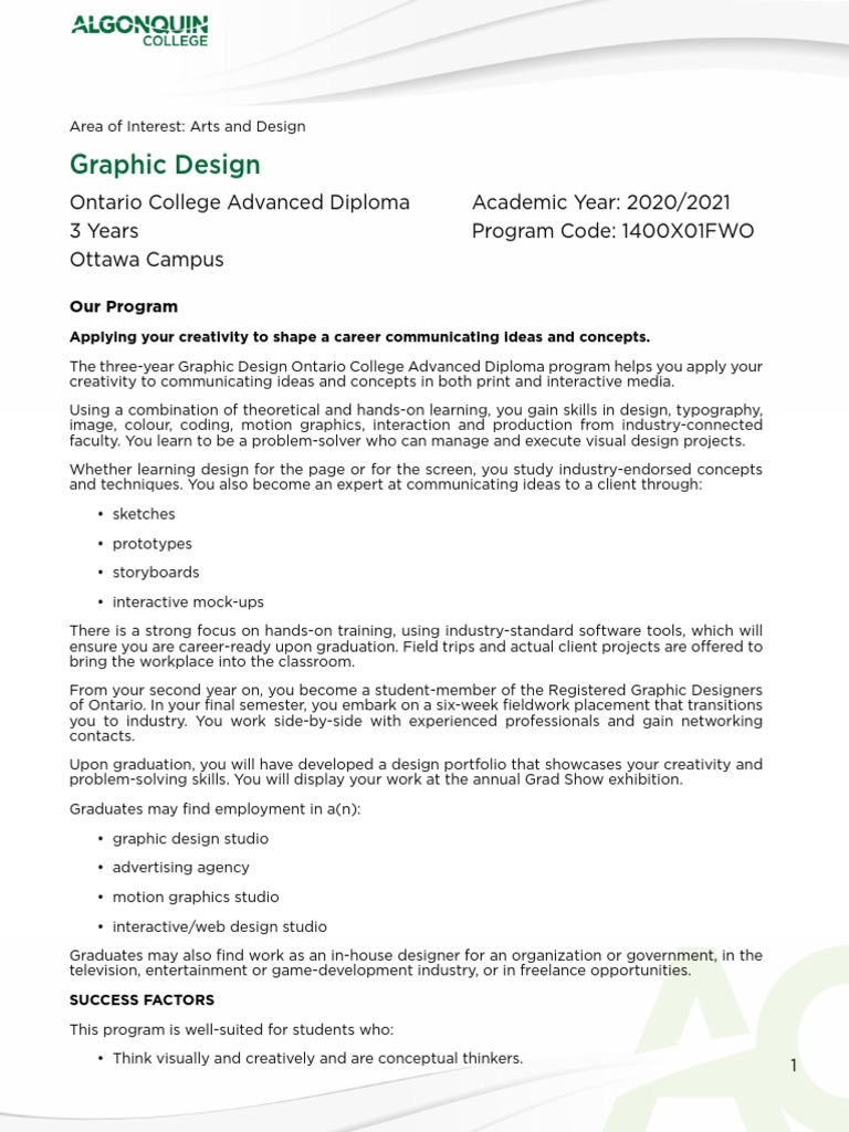Graphic Design: Ontario College Advanced Diploma 3 Years Academic Year ...