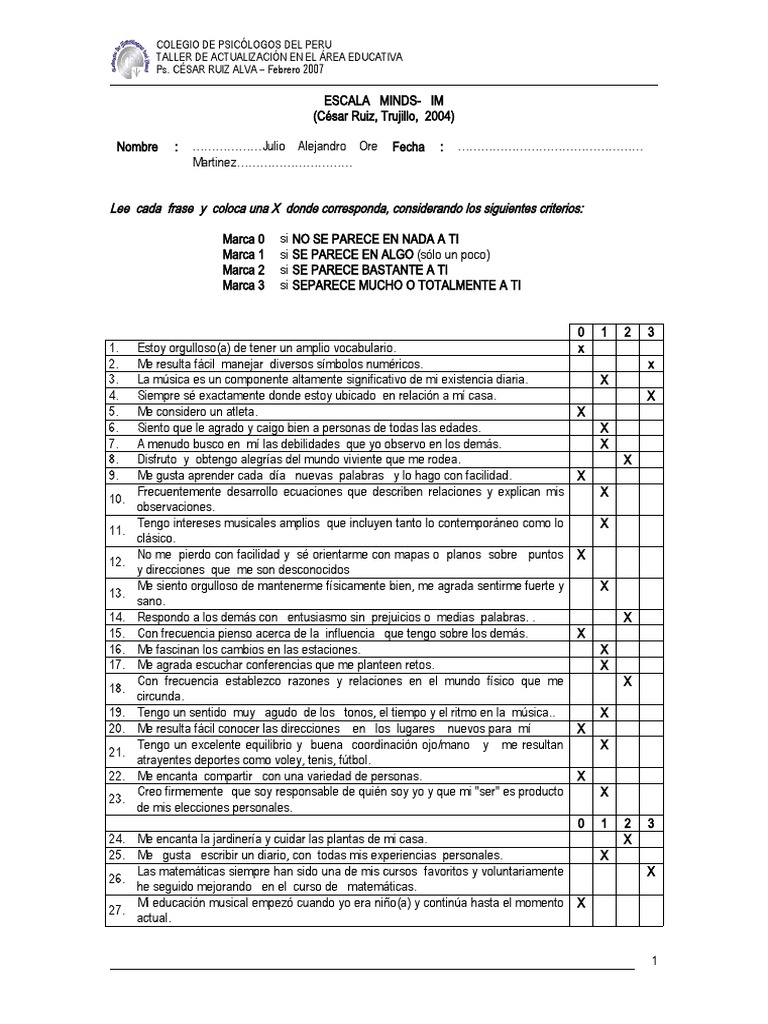 ESCALA - MINDS - de - INTELIGENCIAS - MULTIPLES 2 | PDF