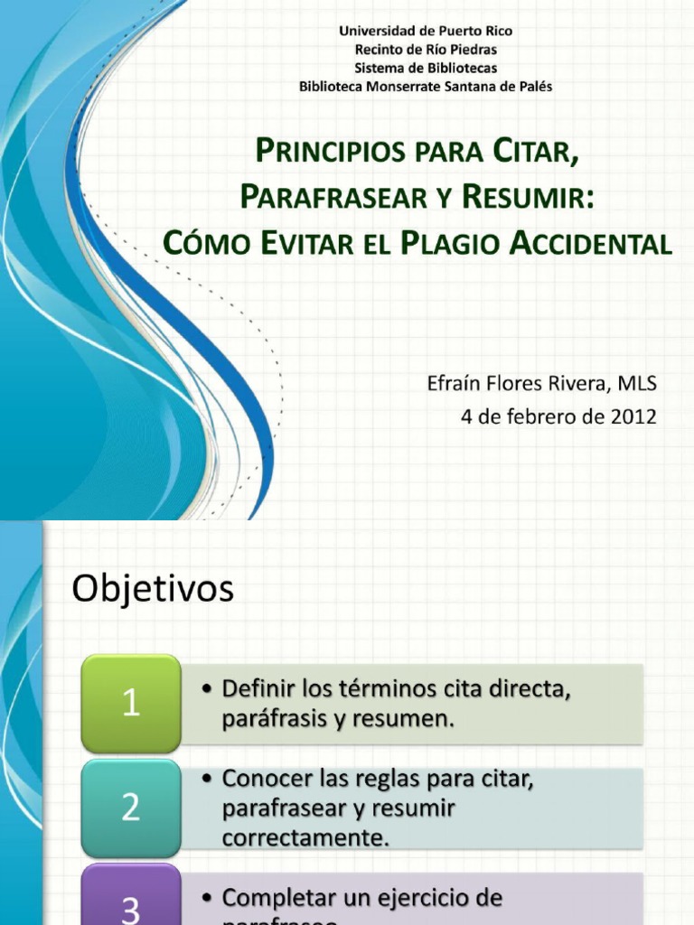 Principios para Citar Parafrasear y Resumir. Como Evitar El Plagio ...