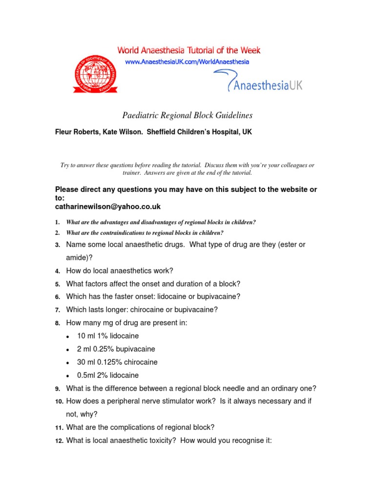 18 Paediatric Regional Block Guidelines | PDF | Anesthesia | Cardiac Arrest