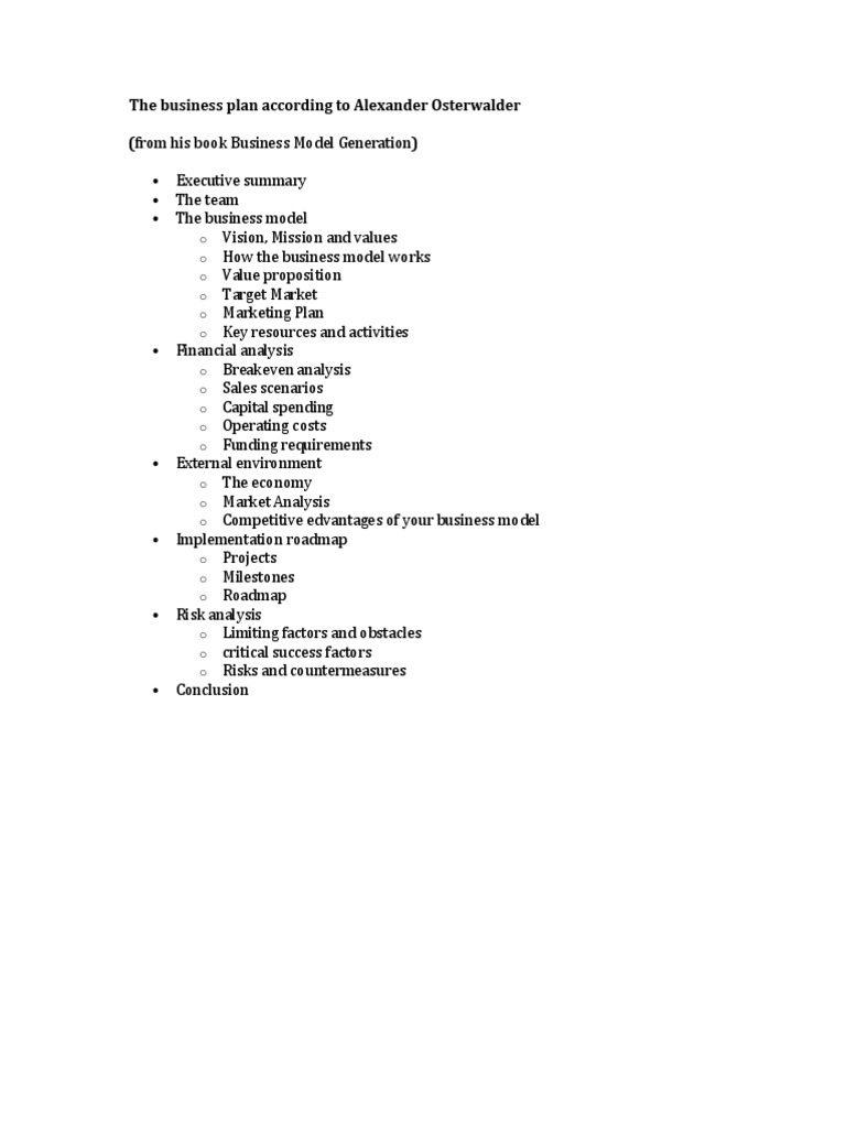 Osterwalder's Business Model Plan Template | PDF