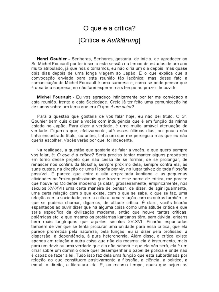 O que é a crítica na filosofia moderna? | PDF | Immanuel Kant ...