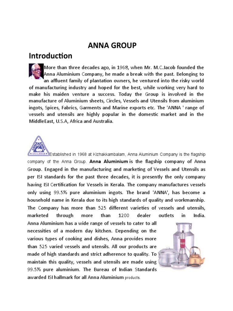 Anna Group: Anna Aluminium Is The Flagship Company of Anna | PDF ...