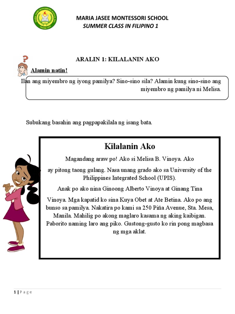 ARALIN 1 Kwento Worksheet | PDF