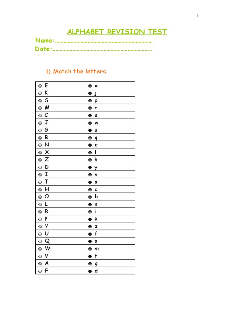 Alphabet Revision Test | PDF