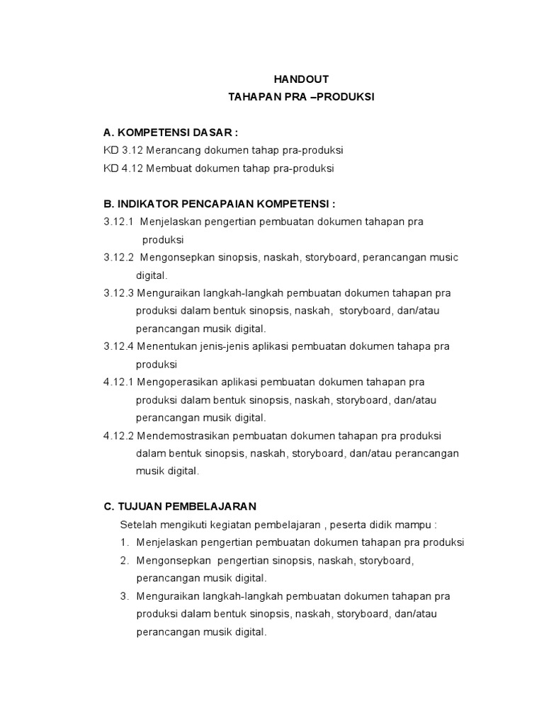 Handout Tahapan Pra Produksi | PDF