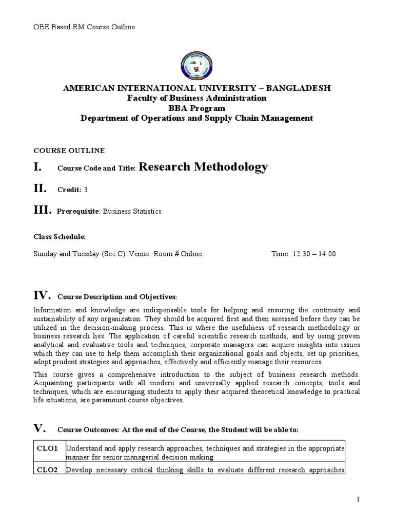 Course - Outline - OBE - Fall 2020 2021 - BBA-RM-A&D | PDF | Statistics ...