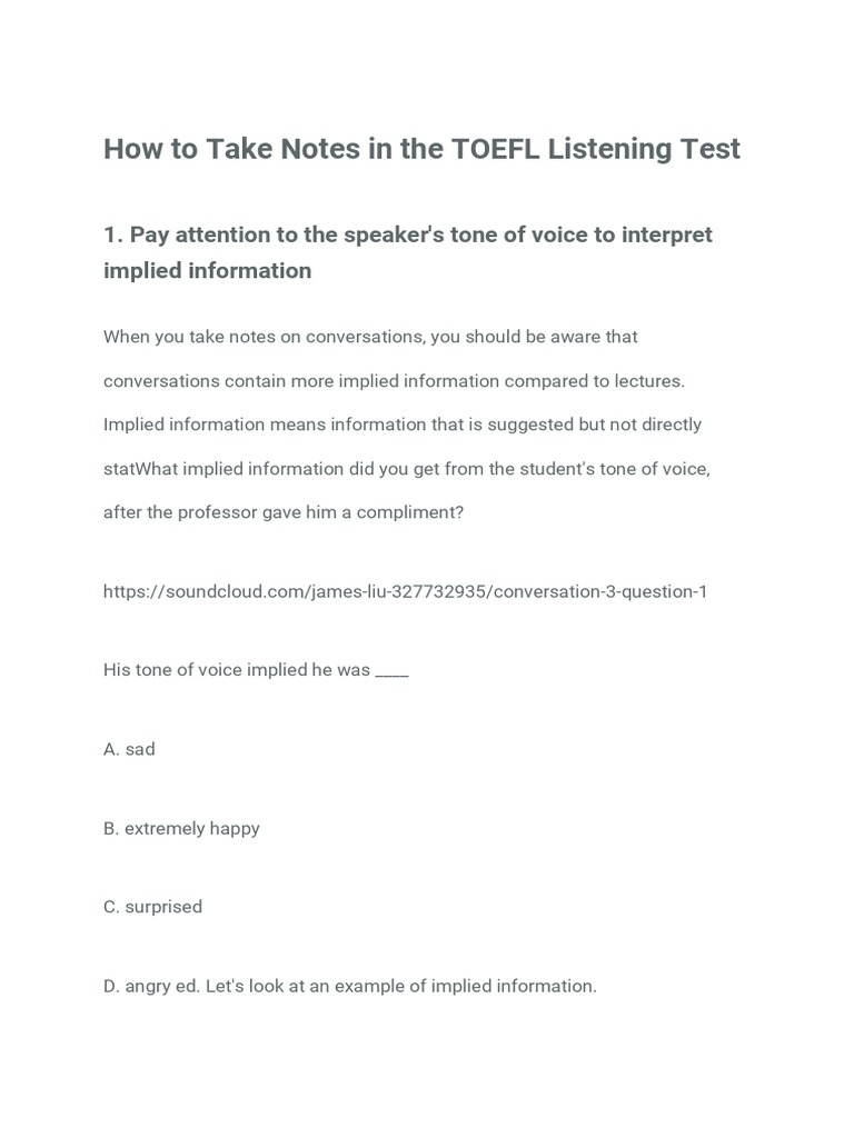 How To Take Notes in The TOEFL Listening Test | PDF | Attention ...