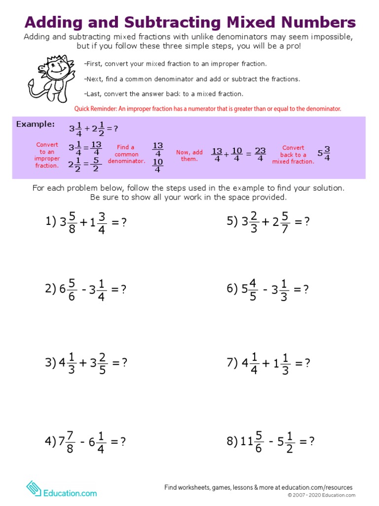 Adding Subtracting Mixed Numbers | PDF | Notation | Lexicology