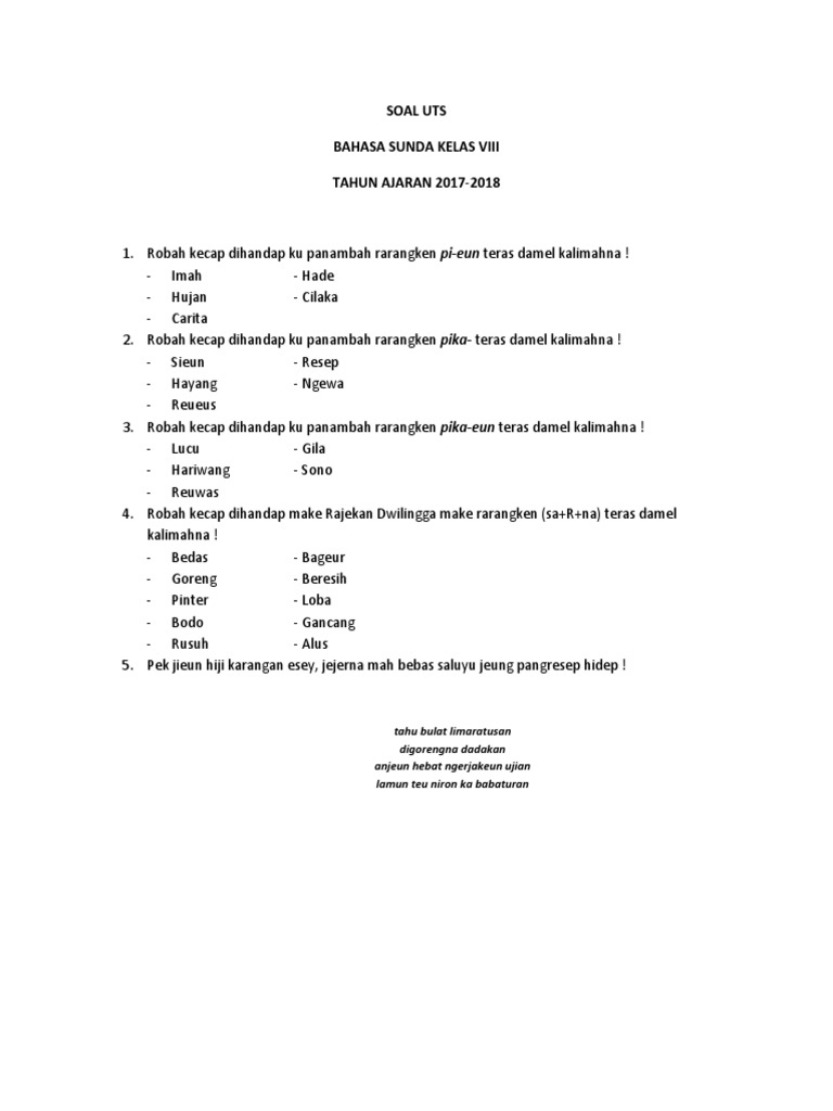 Soal Uts Sunda Viii | PDF
