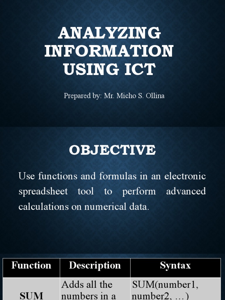 Analyzing Information Using ICT EPP 6 | Download Free PDF | Function (Mathematics) | Numbers