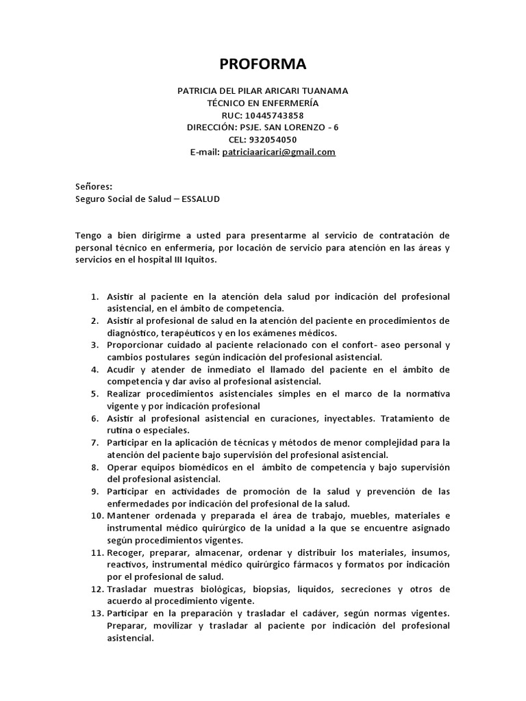 Proforma Rommel | PDF | Hospital | Especialidades Medicas