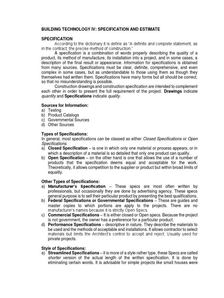 Building Technology IV (TP) | PDF | Specification (Technical Standard ...