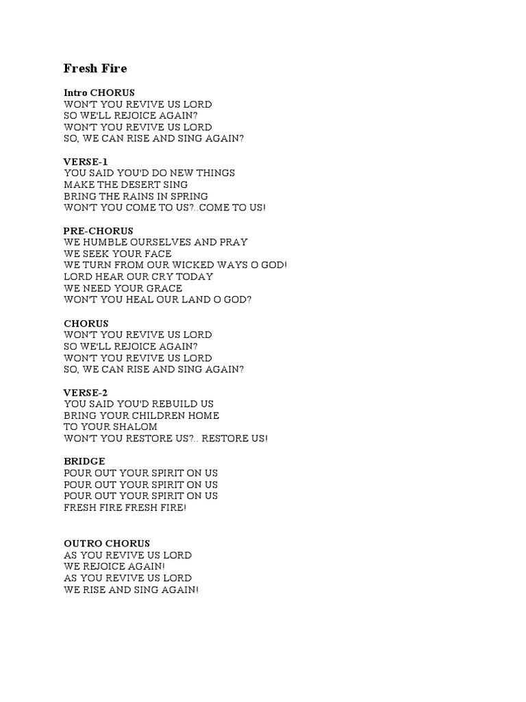 Fresh Fire - Lyric | PDF