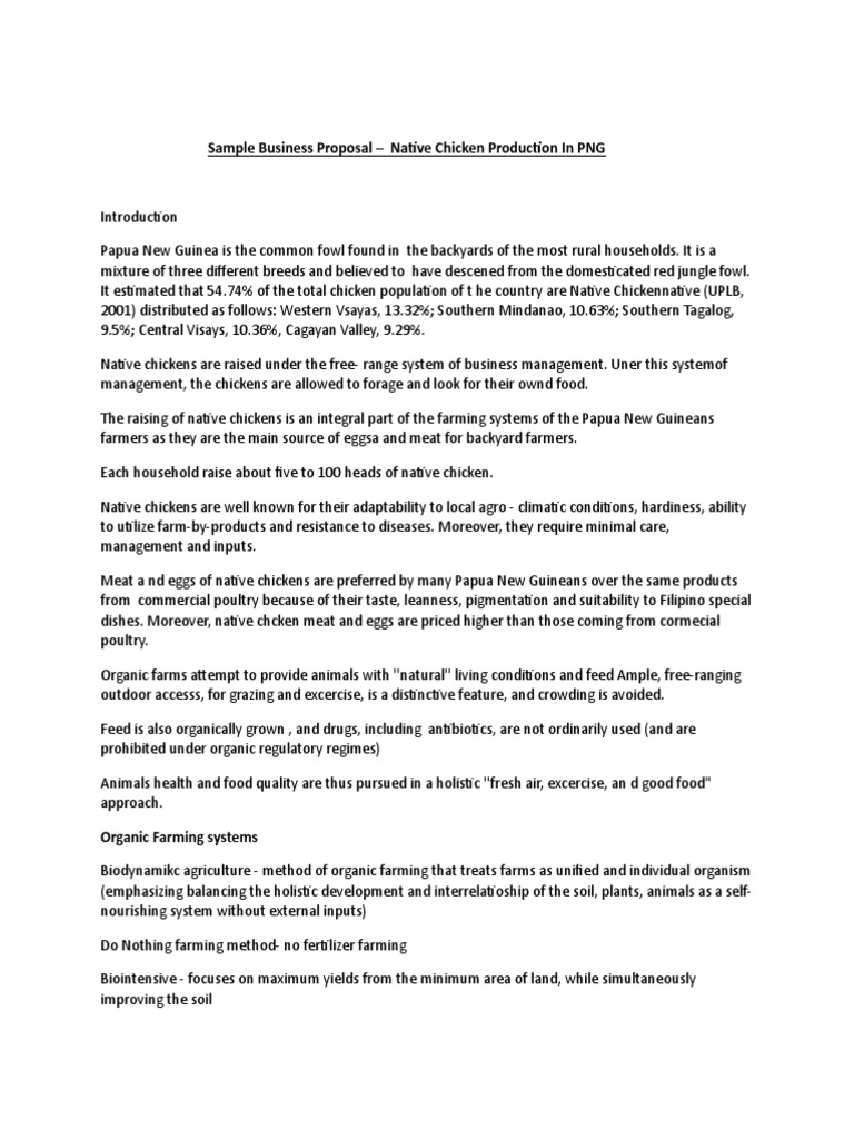 Sample Business Proposal - Native Chicken Production in PNG | PDF ...