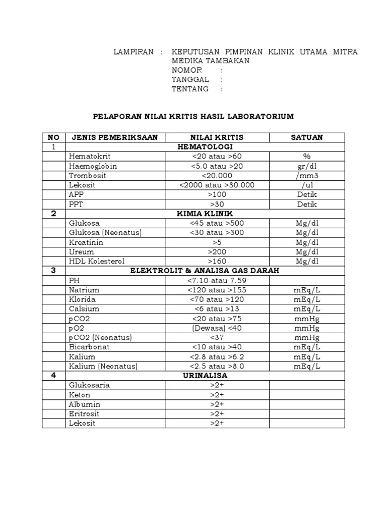 Pelaporan Nilai Kritis Hasil Laboratorium | PDF