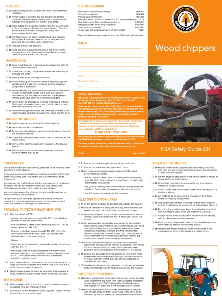 Wood Chippers: FISA Safety Guide 604 | PDF | Personal Protective ...
