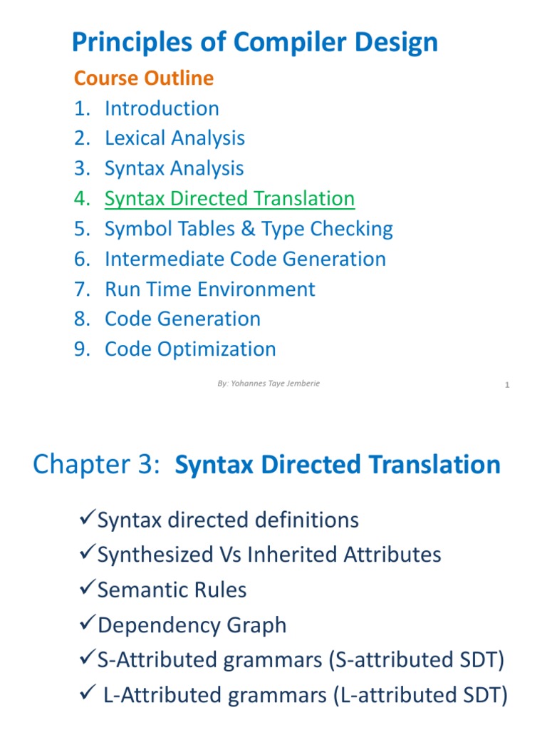 Chapter 4 Syntax Directed Translation | PDF | Parsing | Linguistics Chapter 4 Syntax Directed Translation | PDF | Parsing | Linguistics
