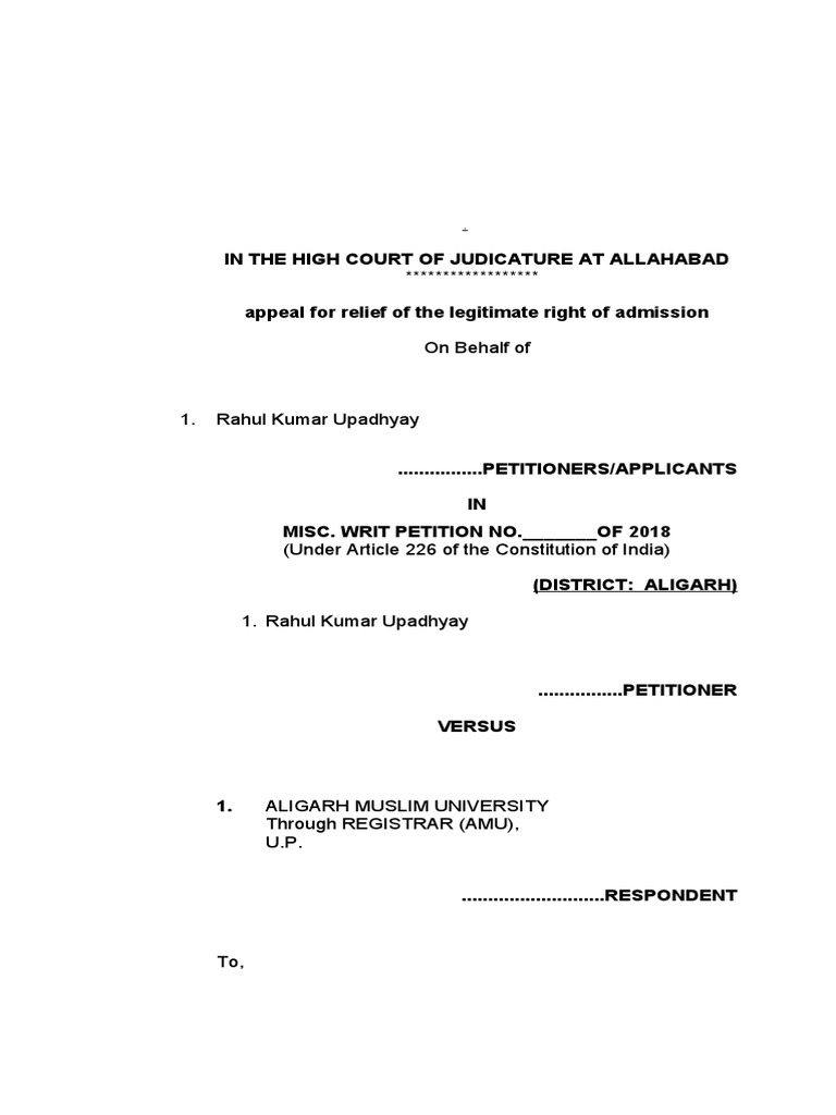 Allahabad Writ Format | PDF | Affidavit | Writ