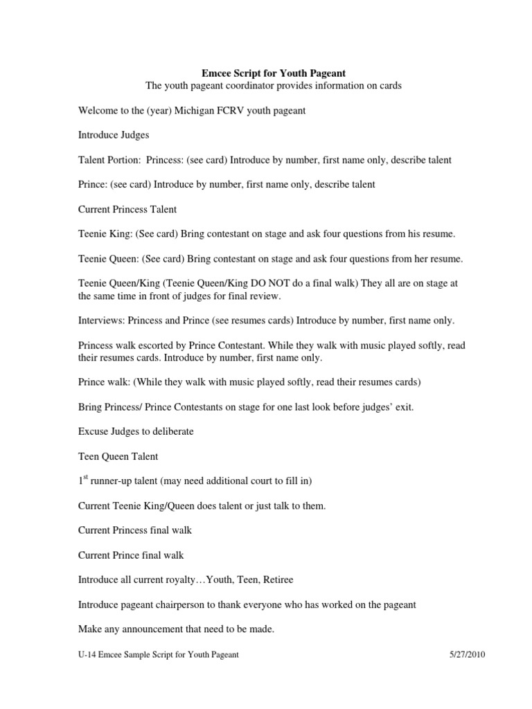 Emcee Script For Youth Pageant The Youth Pageant ... | PDF