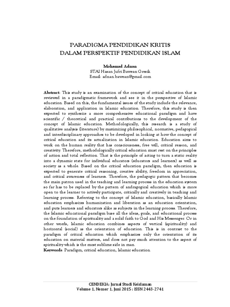 Paradigma Pendidikan Kritis Dalam Perspektif Pendidikan Islam | PDF ...