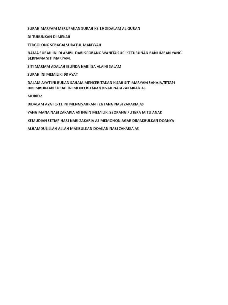 Surah Maryam: Kisah Maryam & Zakaria | PDF