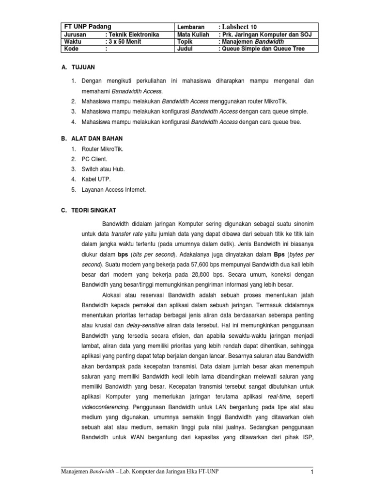 Labsheet 10 Manajemen Bandwidth | PDF