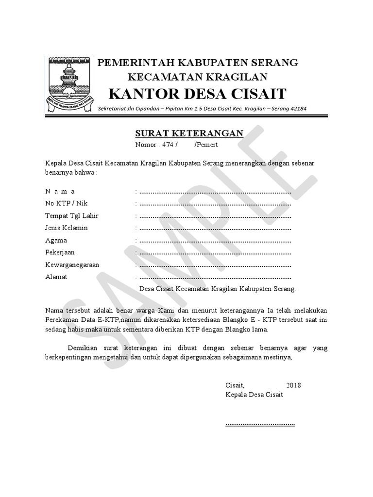 Sample Form Pengantar Desa Cisait | PDF