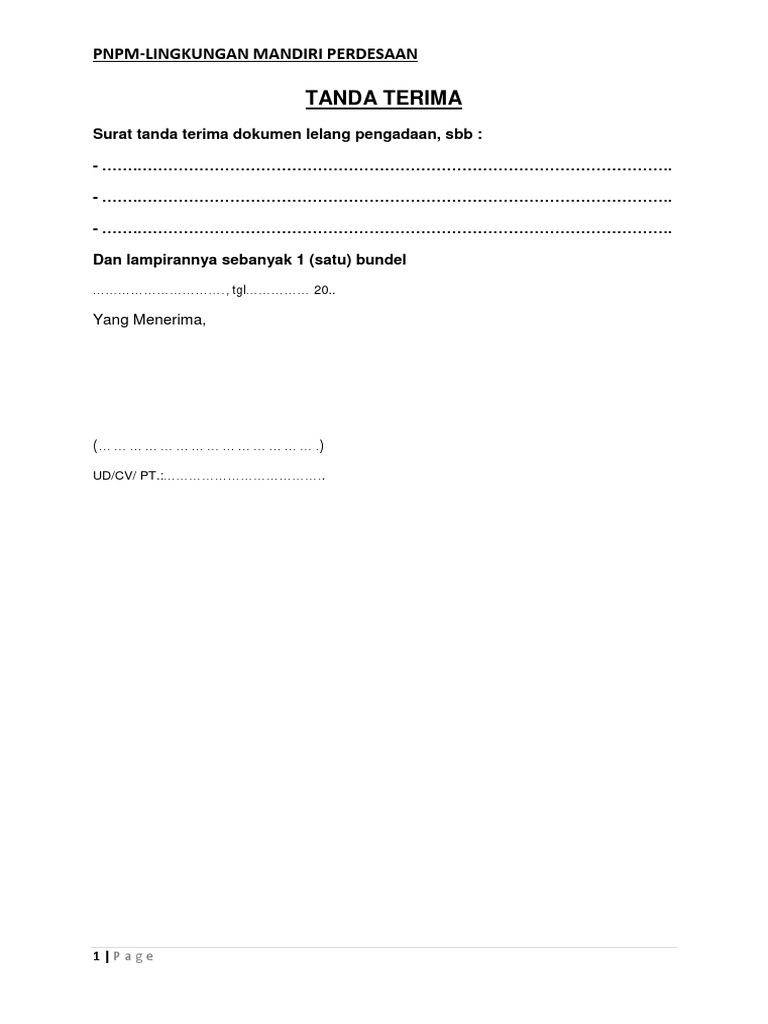 Contoh Tanda terima-DOKUMENPELELANGANPNPMLMP | PDF