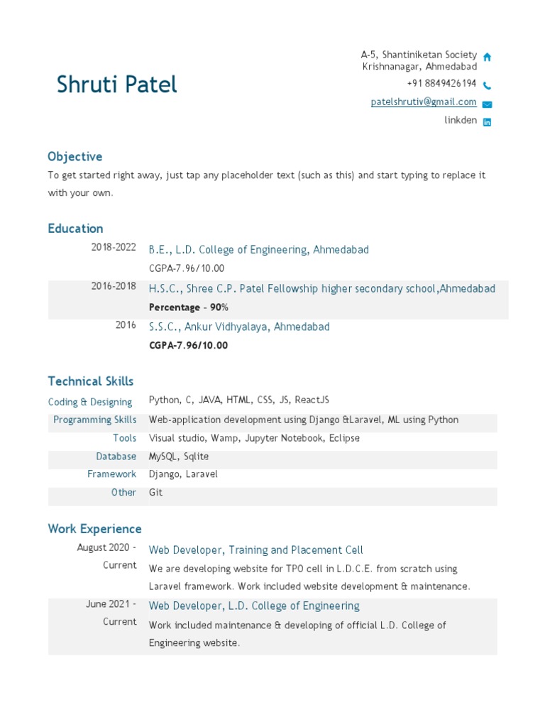 Shruti Patel Resume | PDF