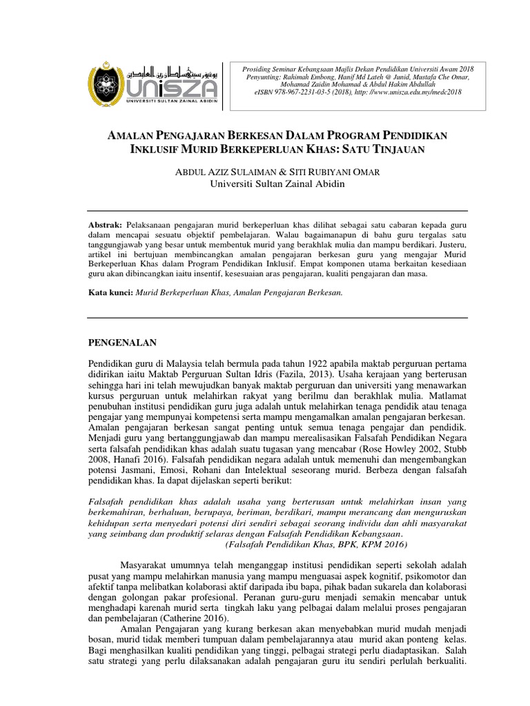 Amalan Pengajaran Berkesan Dalam Program Pendidikan Inklusif Murid ...