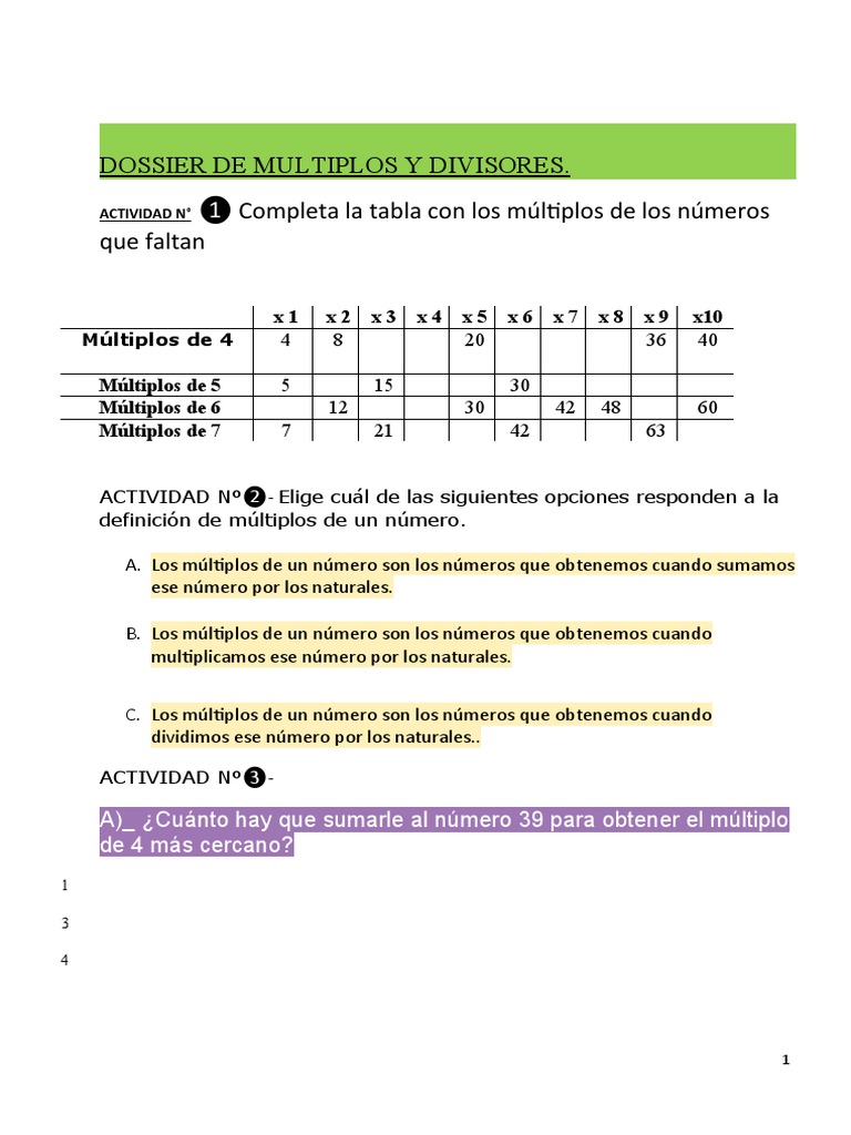 Dossier de Multiplos y Divisores | PDF | Matemáticas | División ...