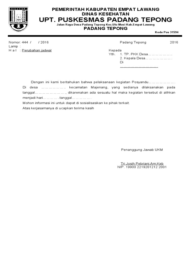 4 2 3 6 Surat Pemberitahuan Perubahan Jadwal | PDF