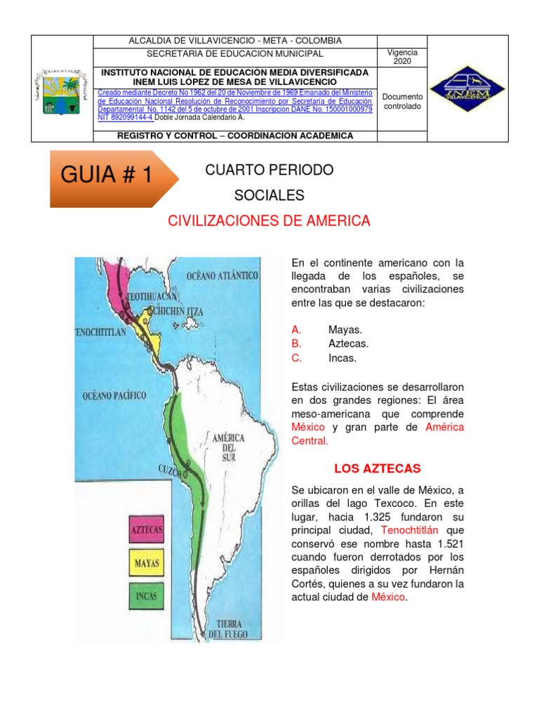 Guia de Sociales Tema #1 Civilizaciones de America | PDF | Civilización ...