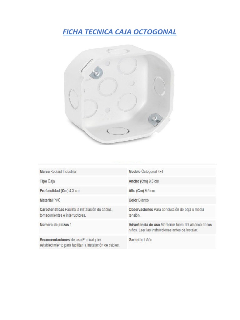 Ficha Tecnica Caja Octogonal | PDF