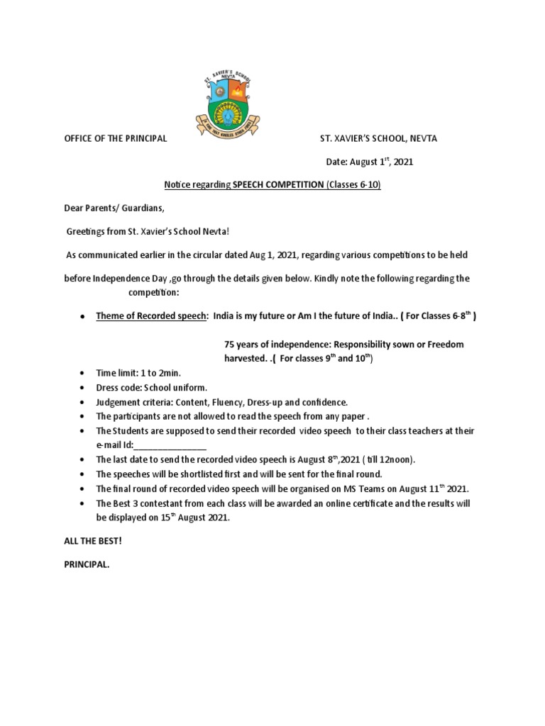 Details For Speech Competition | PDF