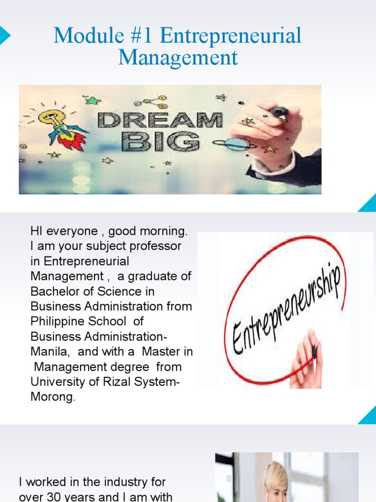 Module 1 Entrepreneurial Management | PDF | Entrepreneurship | Innovation