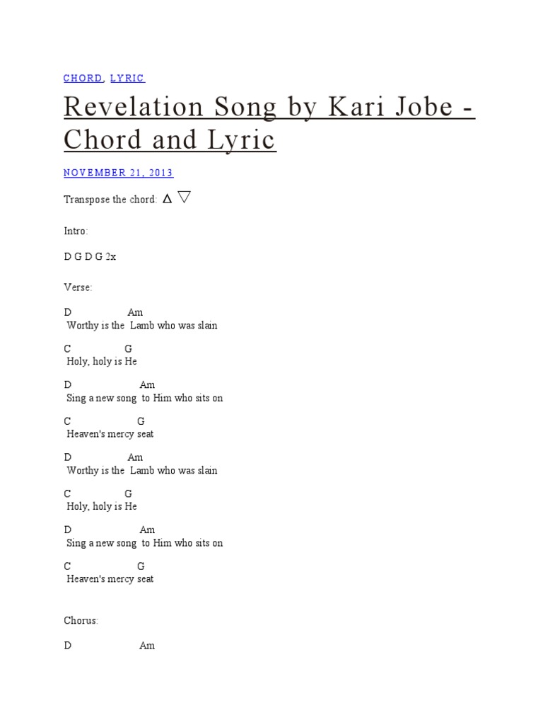 Revelation Song by Kari Jobe - Chord and Lyric | PDF