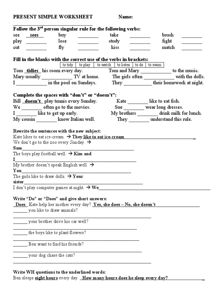 Present Simple Worksheet | PDF | Linguistics