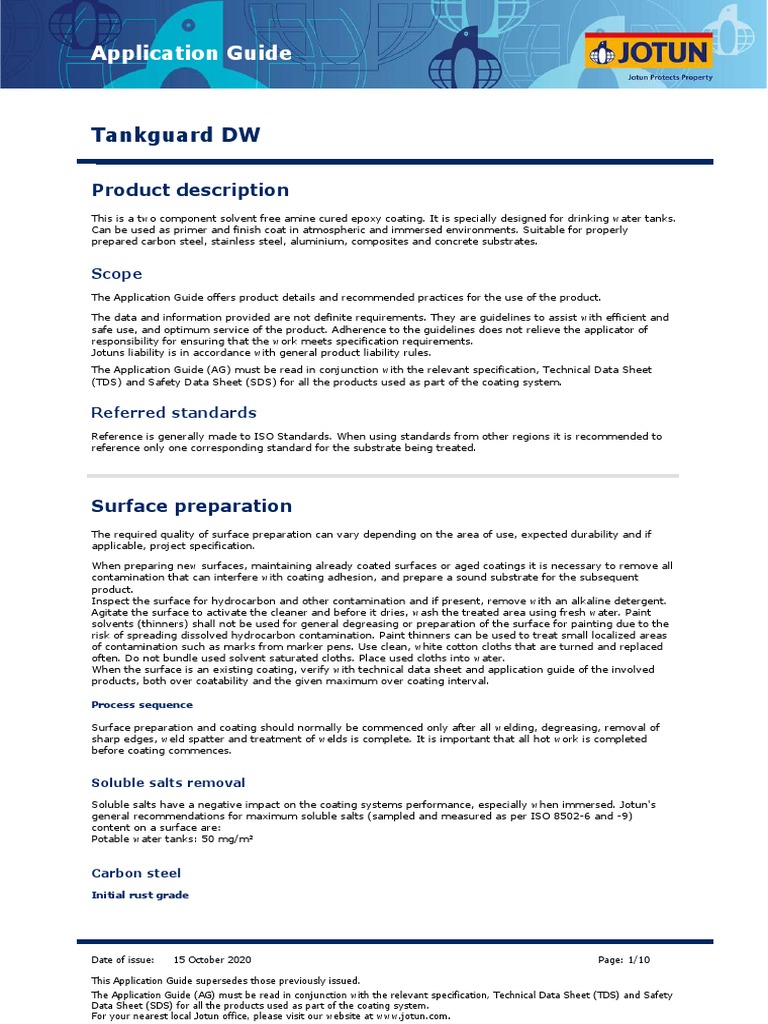 Tankguard DW: Technical Data Sheet Application Guide | PDF | Paint ...