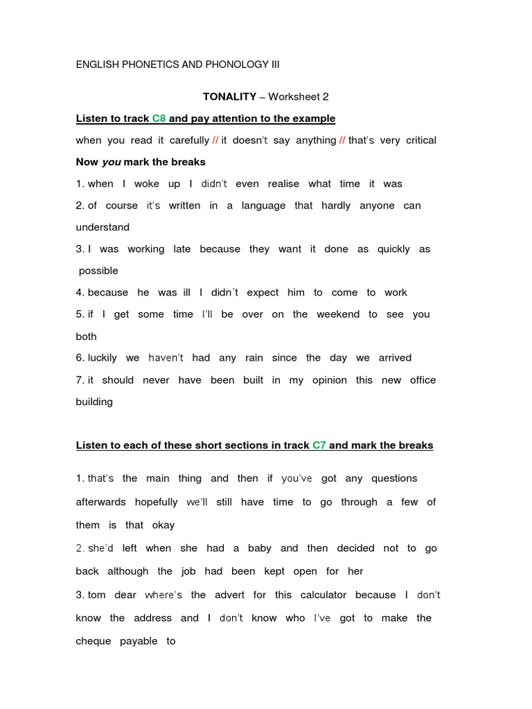 TONALITY - Worksheet 2 | PDF