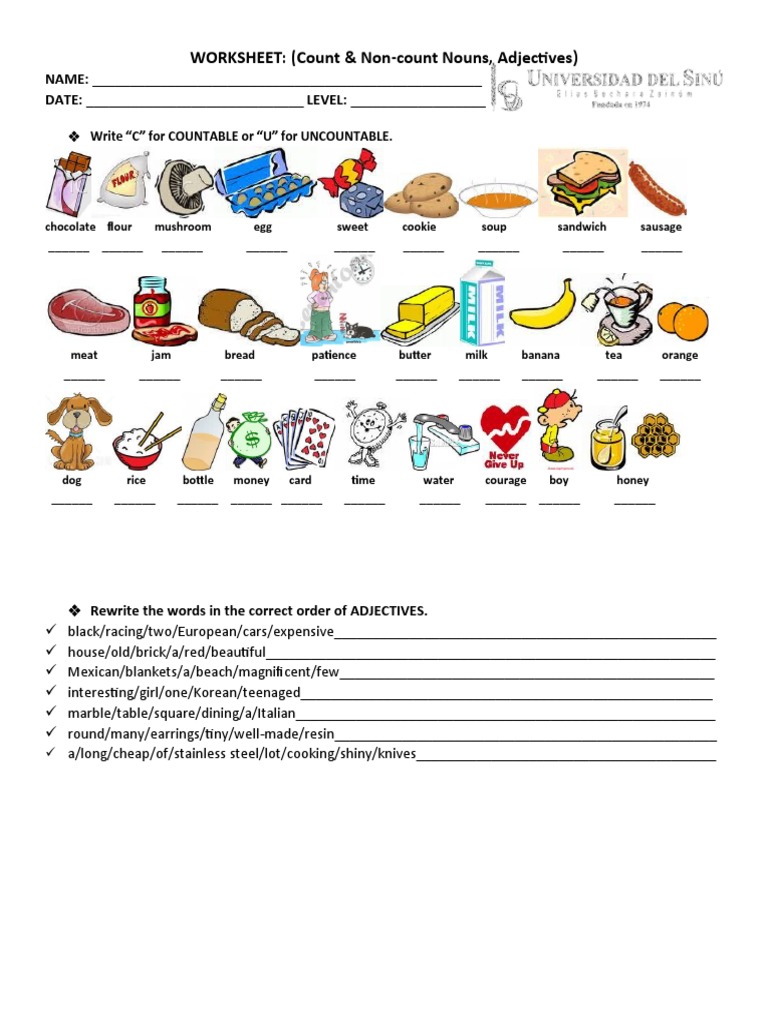 Worksheet Count Noncount Adjectives | PDF