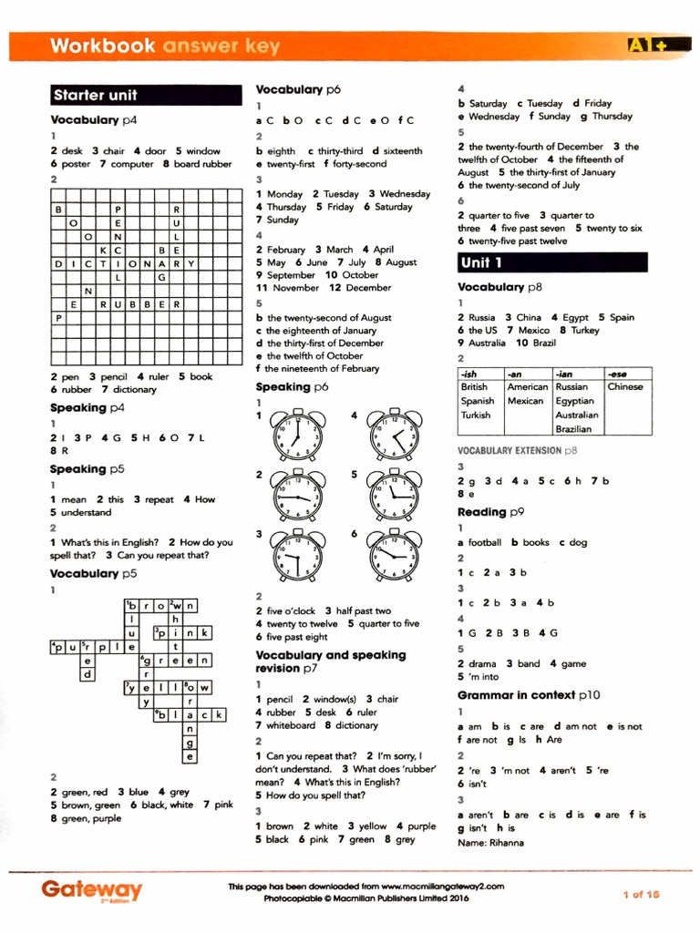 Gateway A1+ Answer Key | PDF