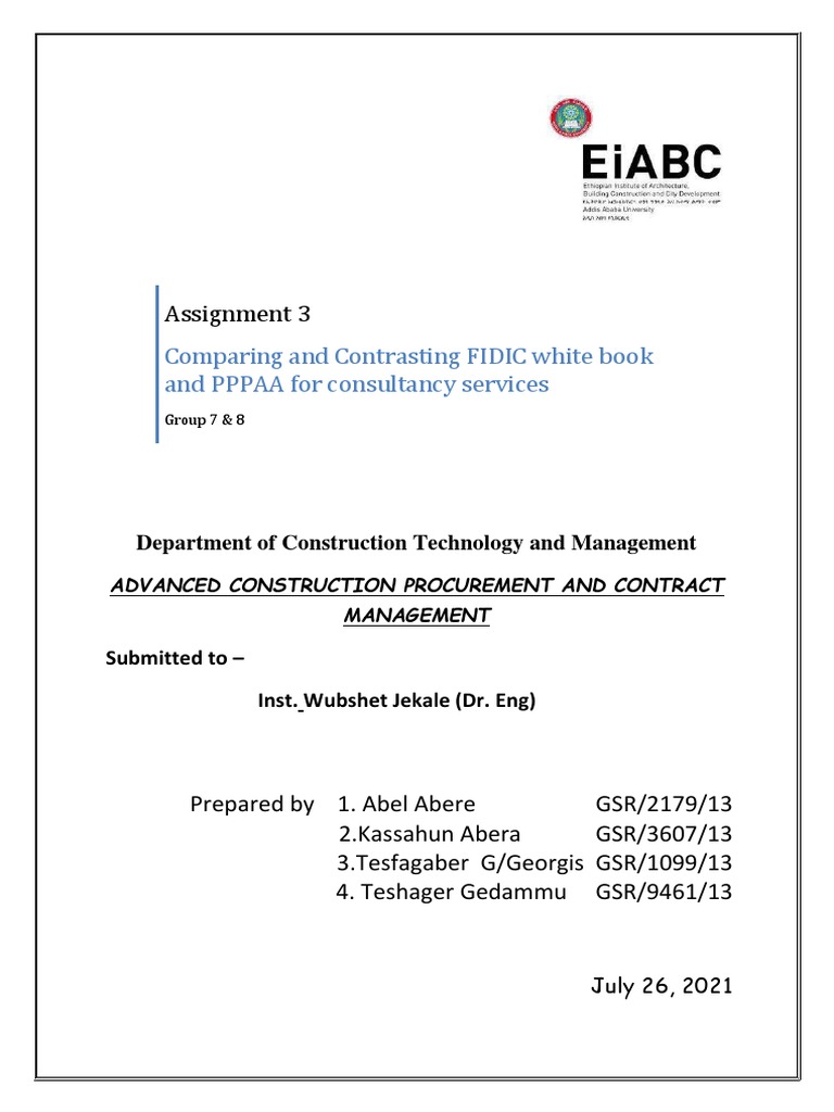 FIDIC White Book (2017) & PPPAA Consultancy (2011), Assignment 3, ACP ...