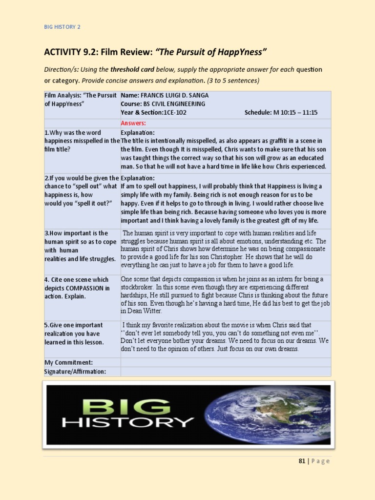 Activity 9.2 - Film Review - The Pursuit of HappYness | PDF | Happiness ...