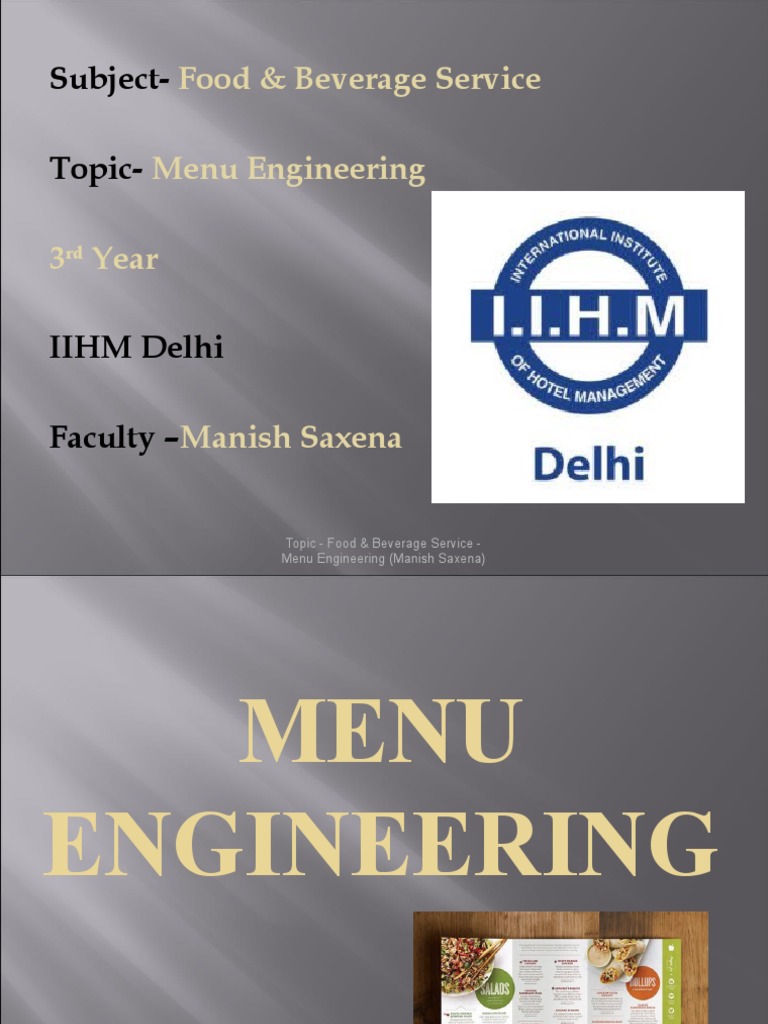 Menu Engineering | PDF | Menu | Food And Drink