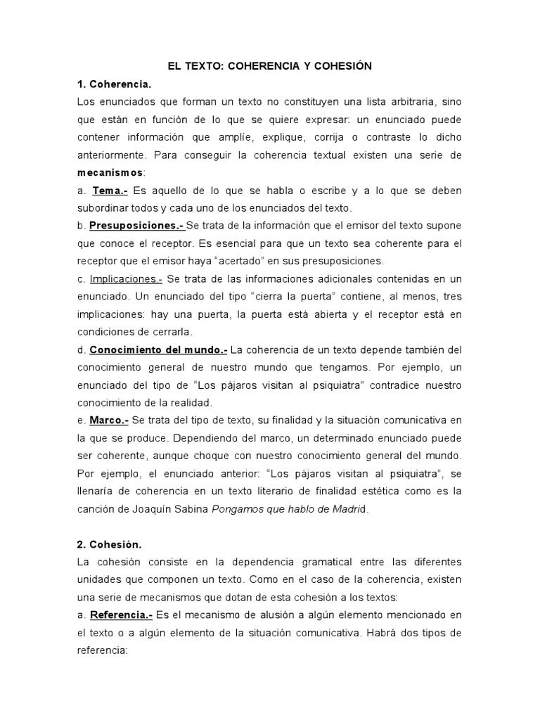 10.-El Texto (Coherencia y Cohesión) | PDF | Palabra | Mecánica del ...