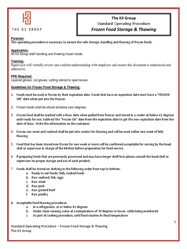 Frozen Food Storage & Thawing SOP | PDF | Foods | Shelf Life